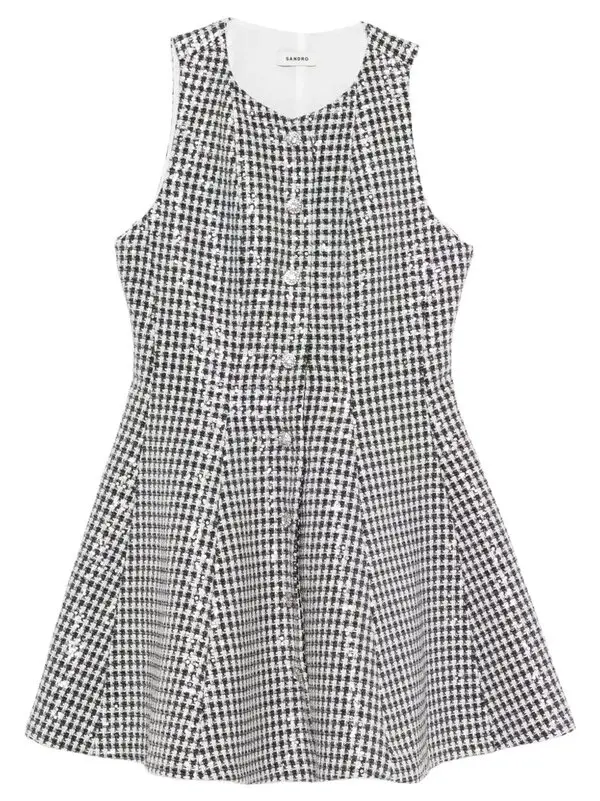 Sandro Sequin-embellished Houndstooth Dress - Black