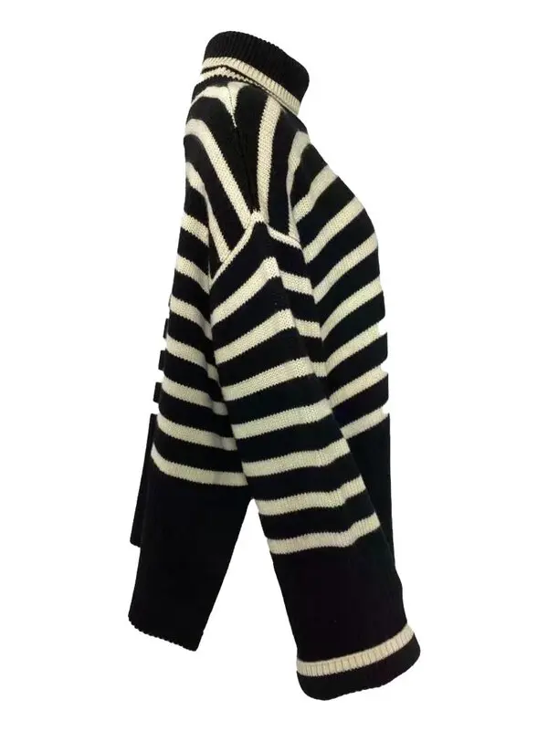 TOTEME Striped Turtleneck Sweater - Black