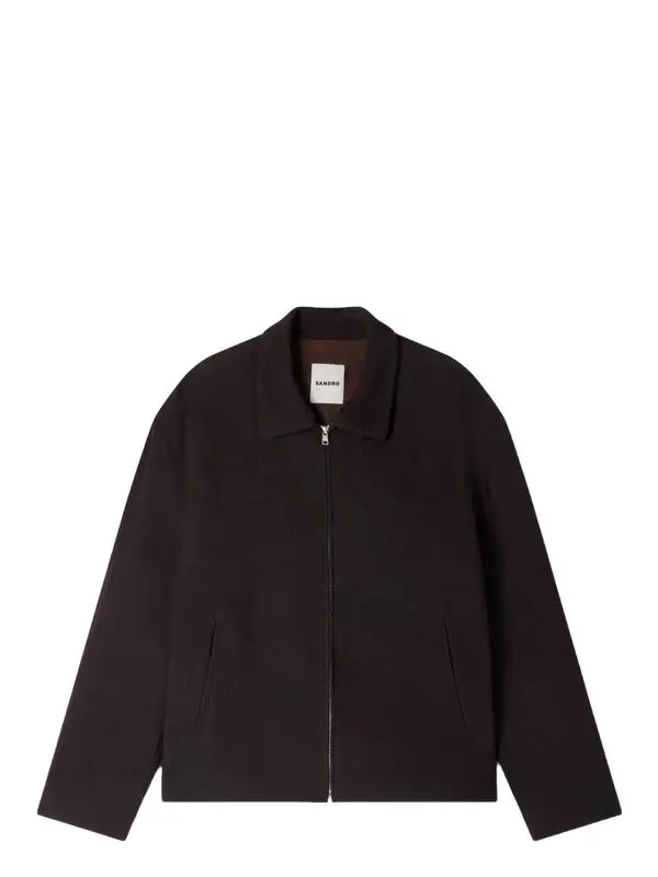 Sandro Waffled Regular Collar Zip Jacket - Brown