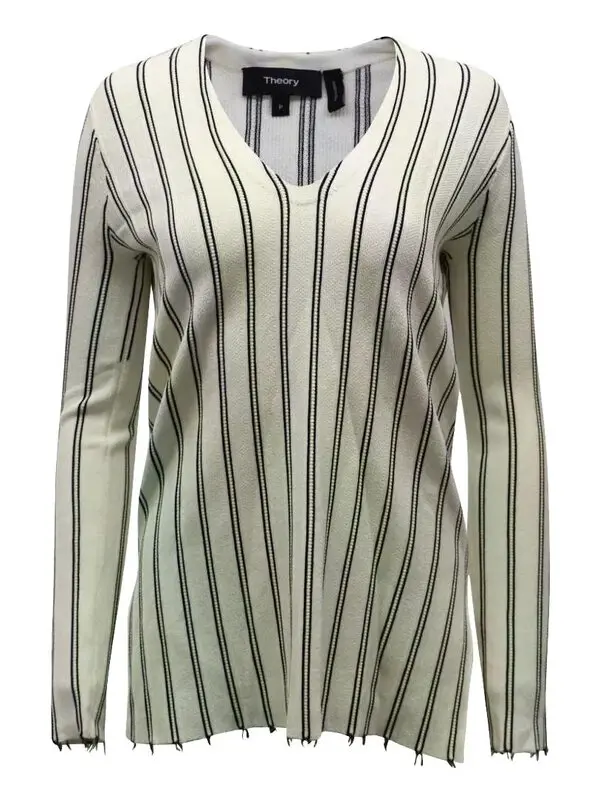 Theory V-neck Striped Blouse - White