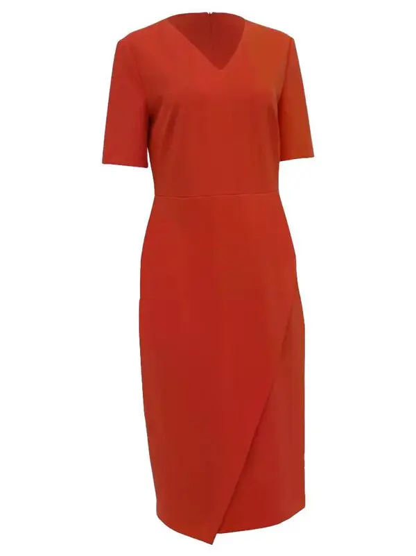 BOSS V-neck Asymmetric Midi Dress - Orange