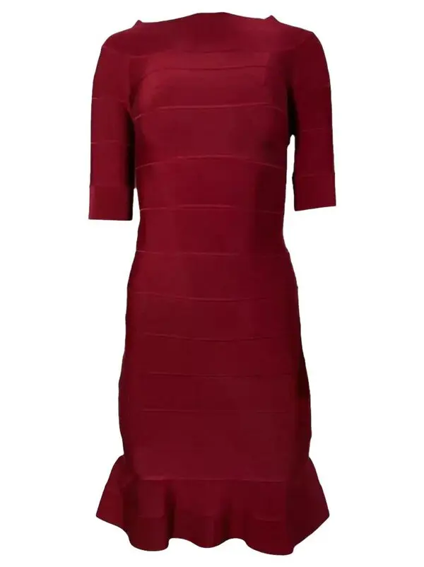 Herve Leger Boat-neck Flared Hem Dress - Red