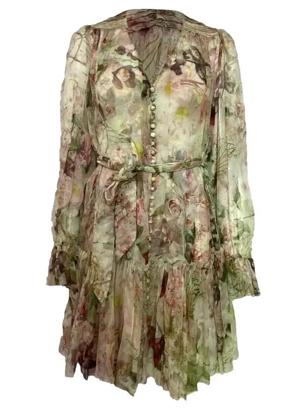 Zimmermann Floral-print Mini Dress - Neutrals