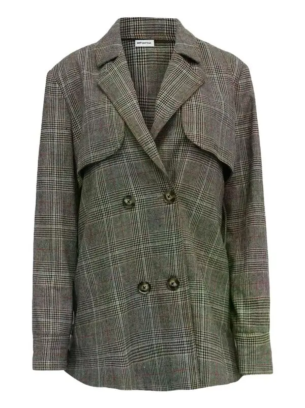 SELF-PORTRAIT Plaid Double-breasted Blazer - Grey