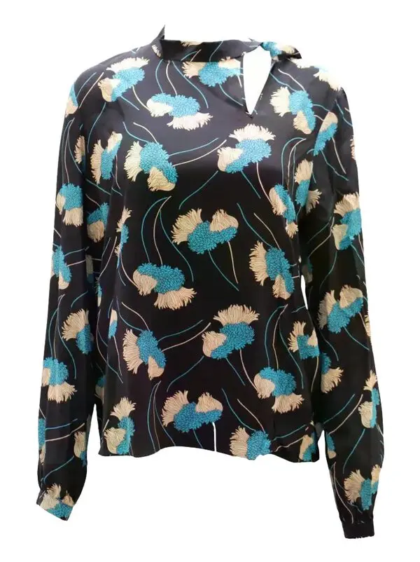 Rochas Floral-print Tied-neckline Blouse - Black