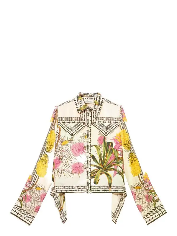 Blumarine Floral Print Twill Top - Neutrals