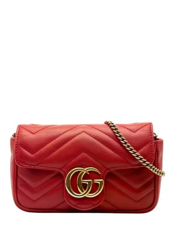 Gucci Mini Gg Marmont Matelasse Leather Flap Crossbody Bag - Red