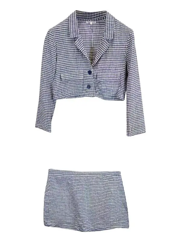 REFORMATION Elton Gingham-check Cropped Blazer - Blue
