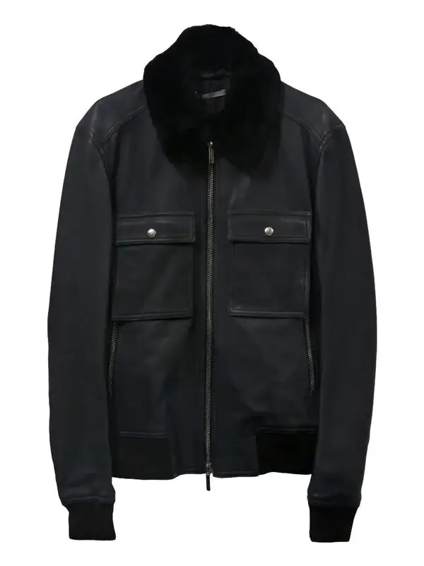 Dior Leather Zip-up Jacket - Blue