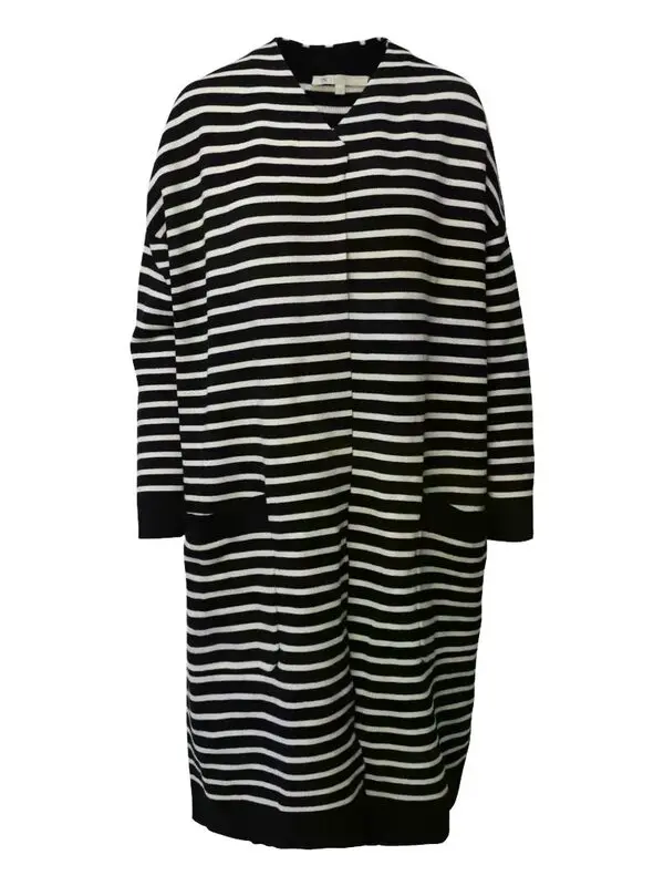 Maje Striped Knit Coat - Black