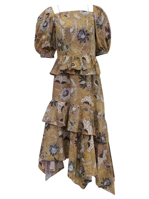 Ulla Johnson Floral-print Ruffled Midi Dress - Brown