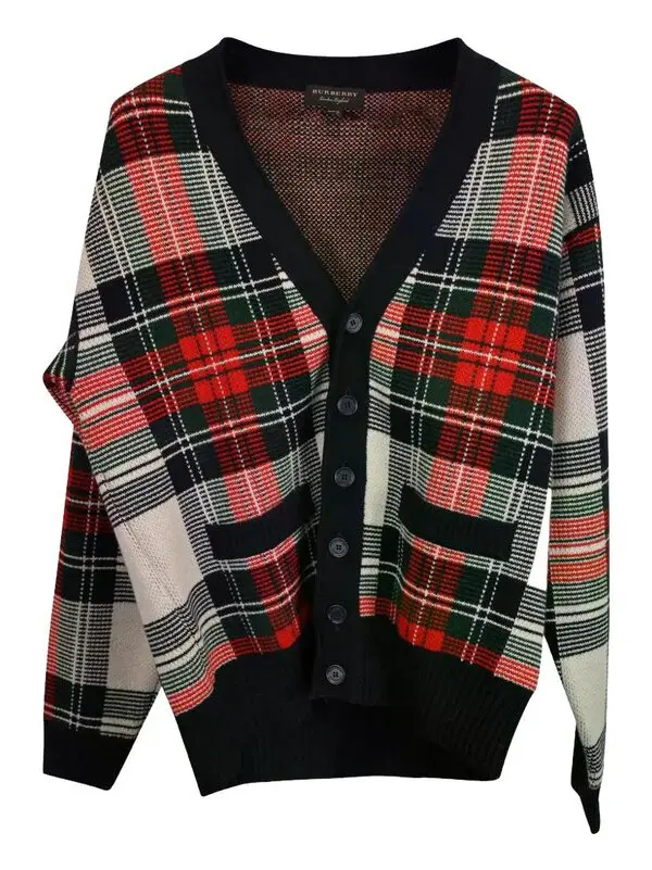 Burberry Checked V-neck Cardigan - Red