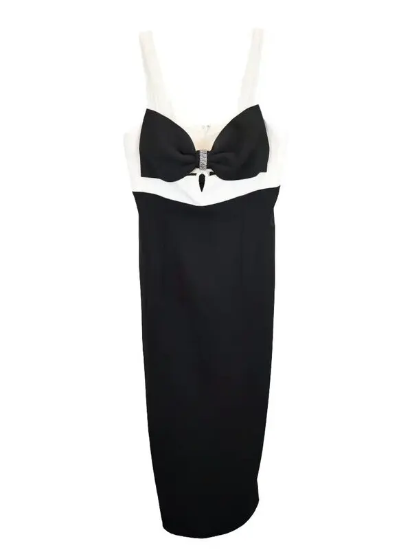 SELF-PORTRAIT Bow-detail Two-toned Midi Dress - Black