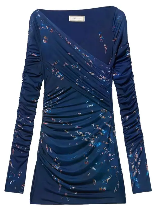 Blumarine Printed Draped Dress - Blue