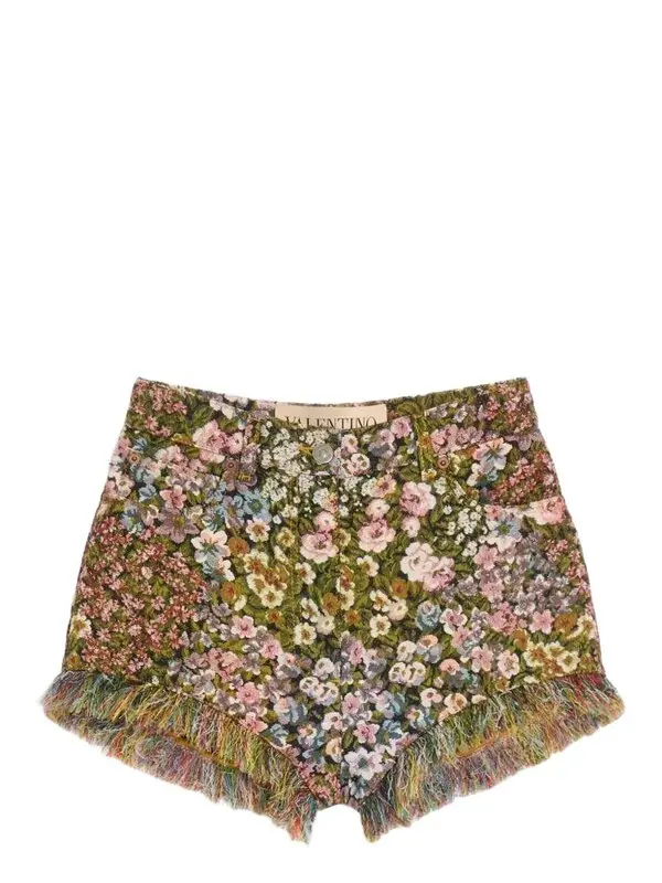 Valentino Garavani Floral-print Fringed Hem Shorts - Green