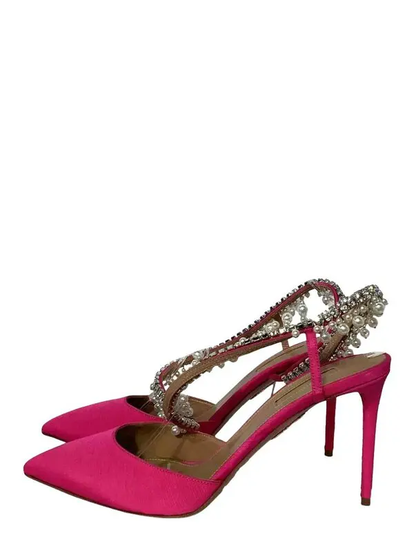 AQUAZZURA 85 Pearl-embellished Slingback Pumps - Pink