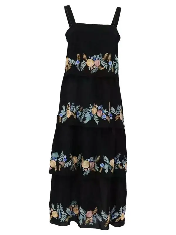Vilshenko Floral-printed Tiered Midi Dress - Black