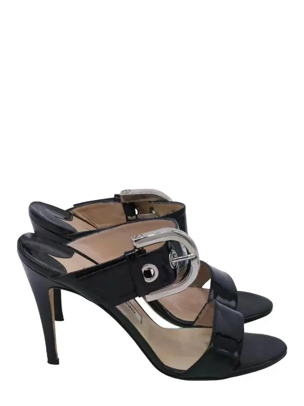 Manolo Blahnik Buckle Patent Leather Mules - Black