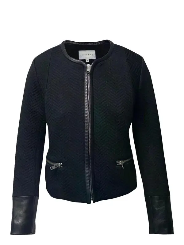 Sandro Zipper Jacket With Leather Cuffs - Black