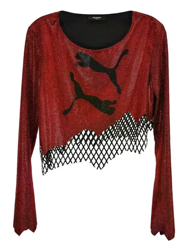 Balmain Asymmetric Rhinestone-embellished Top - Red