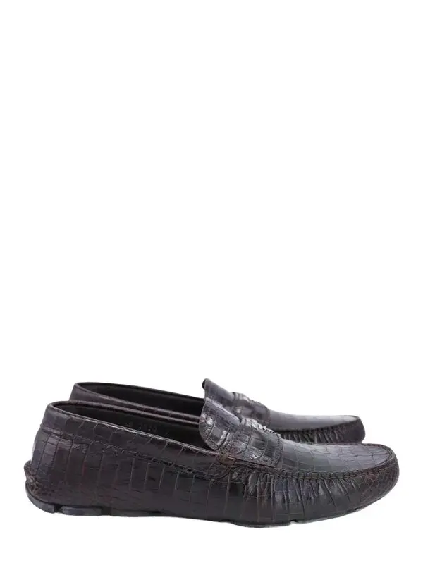 Prada Crocodile-embossed Leather Loafers - Brown