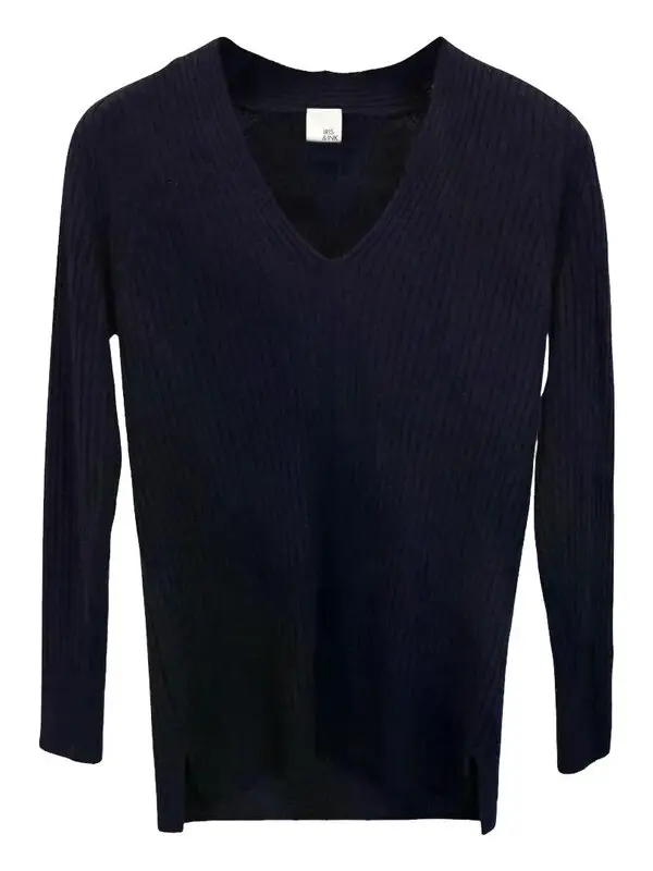 Iris & Ink V-neck Ribbed Cashmere Sweater - Blue