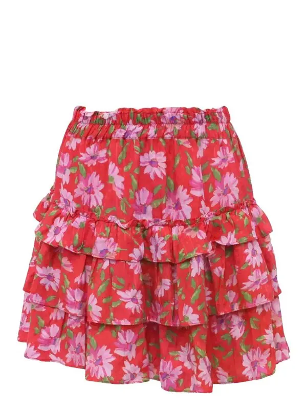 LoveShackFancy Corbett Floral-print Mini Skirt - Red