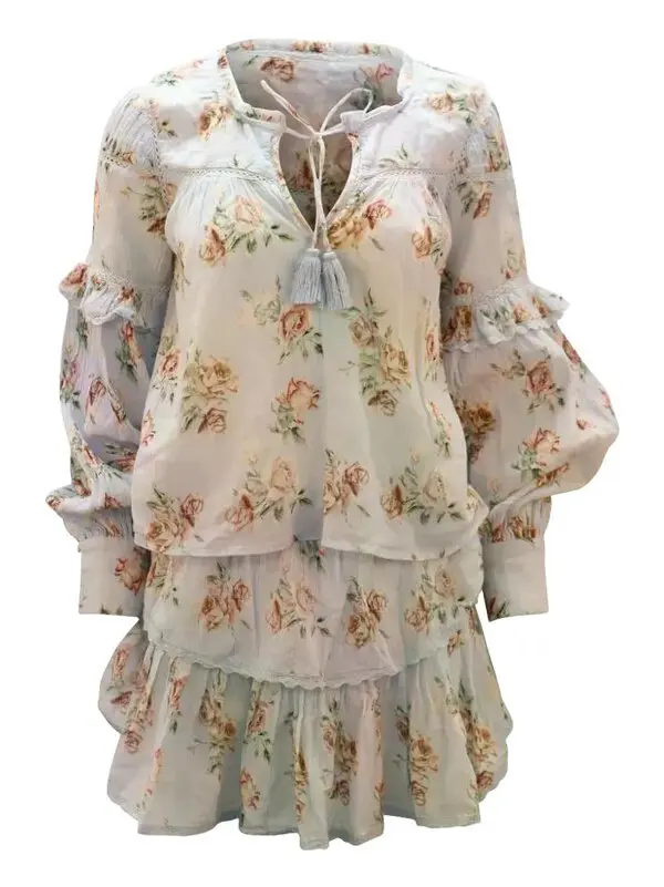 LoveShackFancy Floral-print Blouse And Skirt Set - Blue