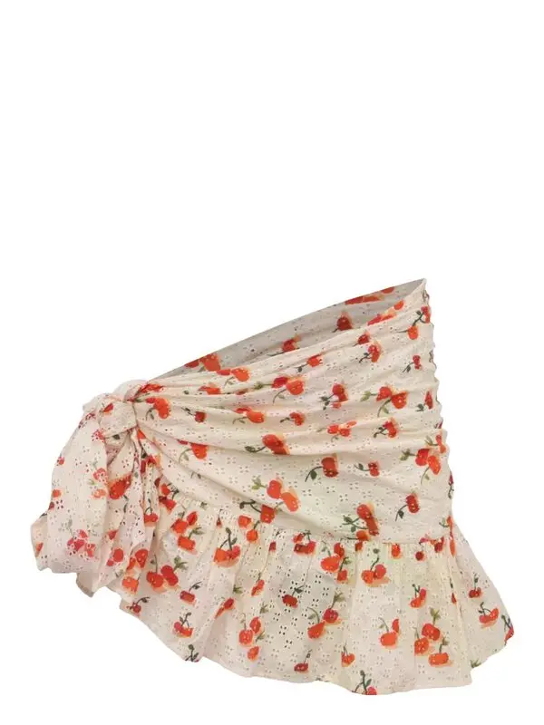 Farm Rio Cherry Print Mini Skirt - Neutrals