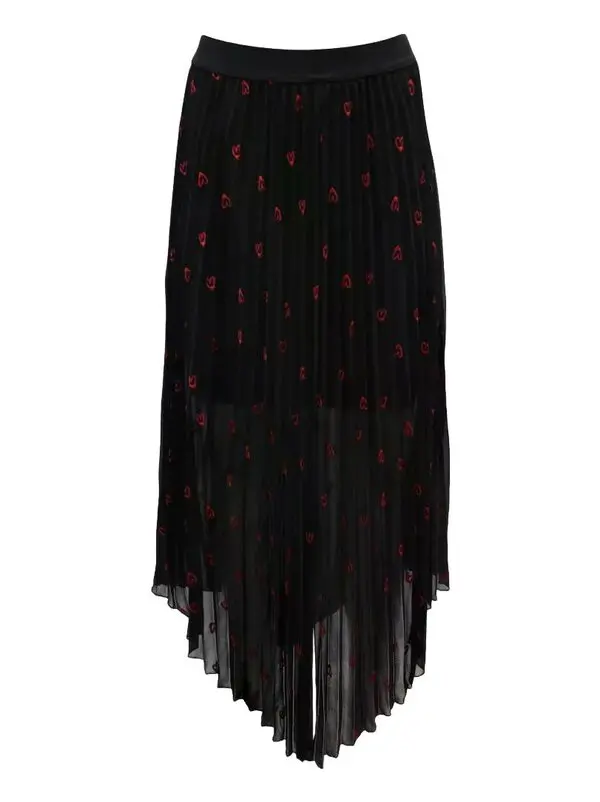 Maje Pleated Heart-print Midi Skirt - Black