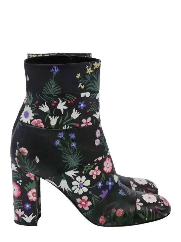 Valentino Garavani Floral-print Heeled Ankle Boots - Black
