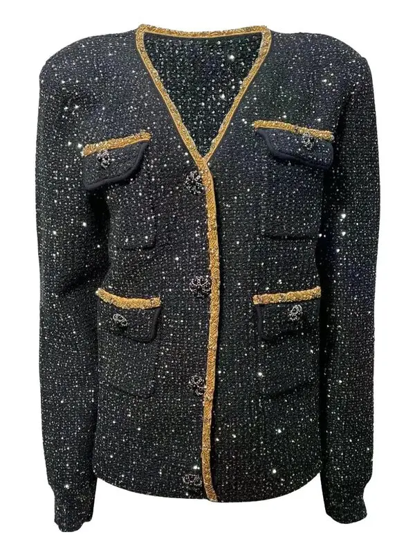 SELF-PORTRAIT Embellished Tweed Jacket - Black