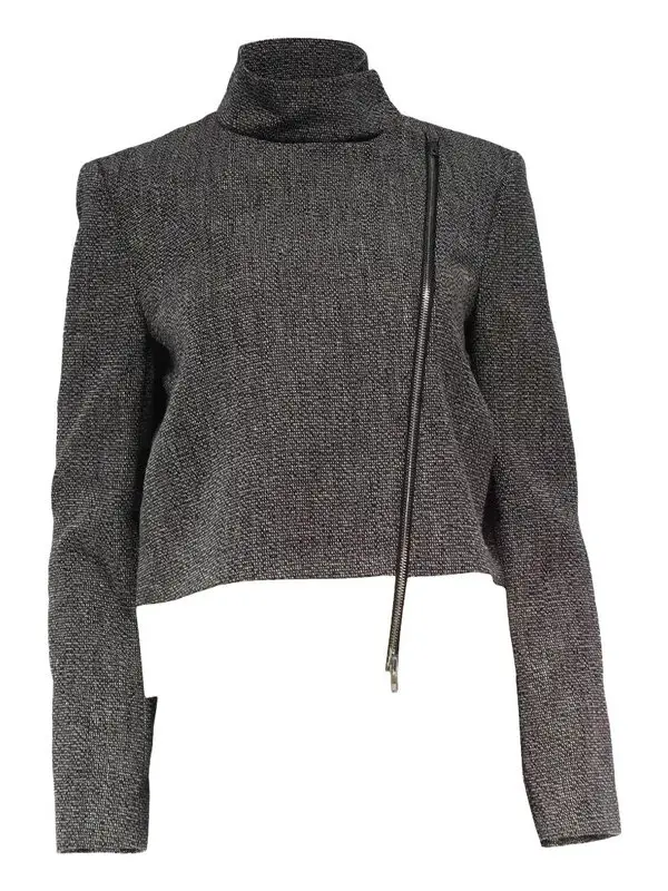 JOSEPH Zipped Tweed Biker Jacket - Grey