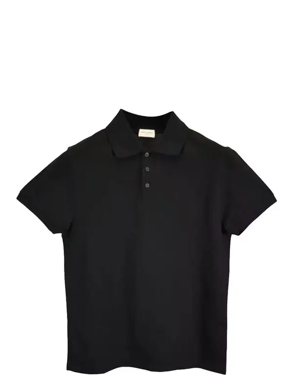 Saint Laurent Cassandre Logo-embroidered Polo Shirt - Black