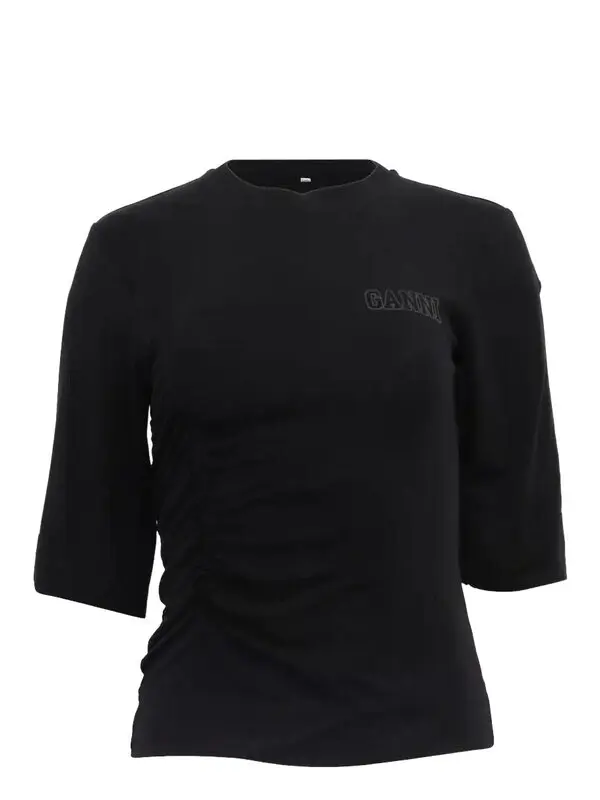 GANNI Logo-detail Ruched T-shirt - Black