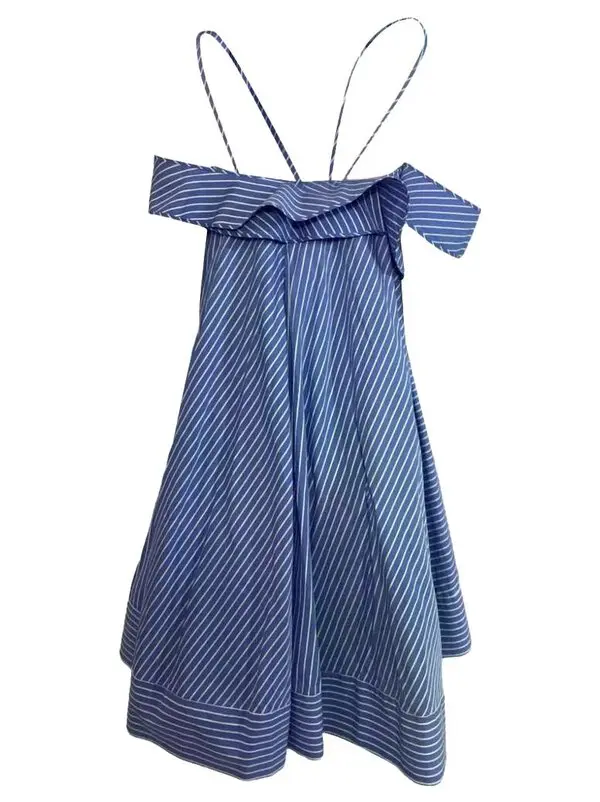 MSGM Striped Asymmetrical Mini Dress - Blue