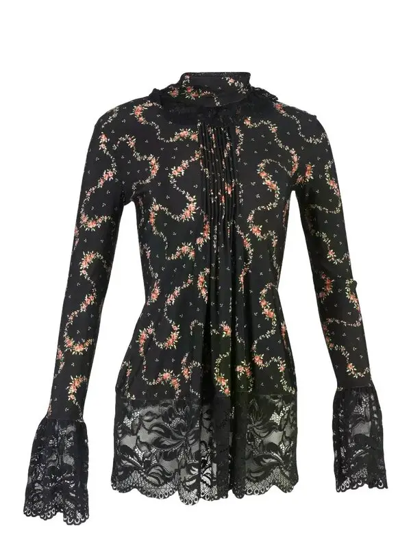Rabanne Floral-print High-neck Top - Black