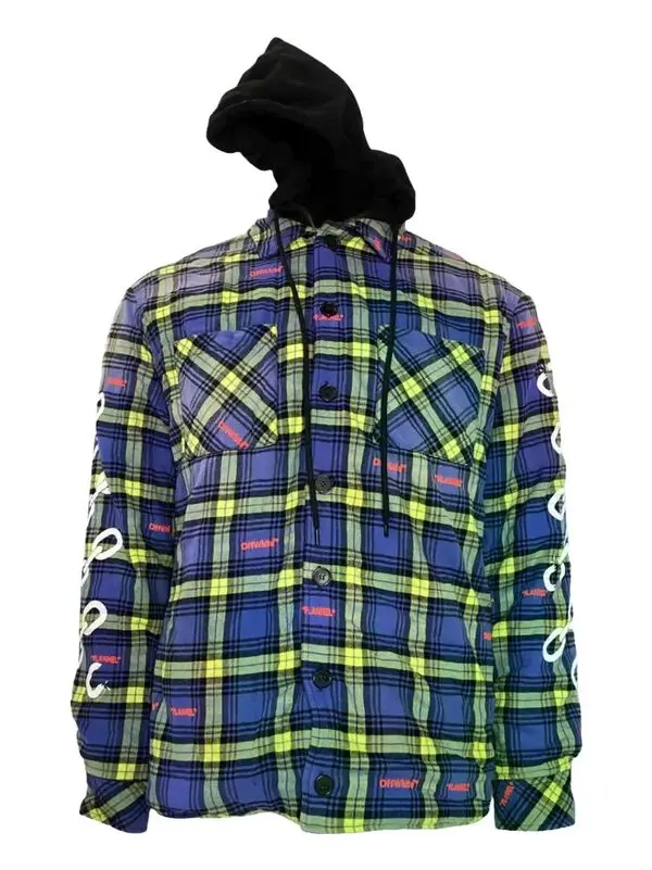 Off-White Plaid-pattern Shirt Jacket - Blue