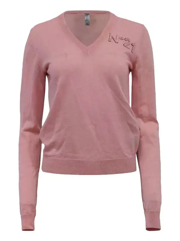 N°21 V-neck Logo-detail Sweater - Pink