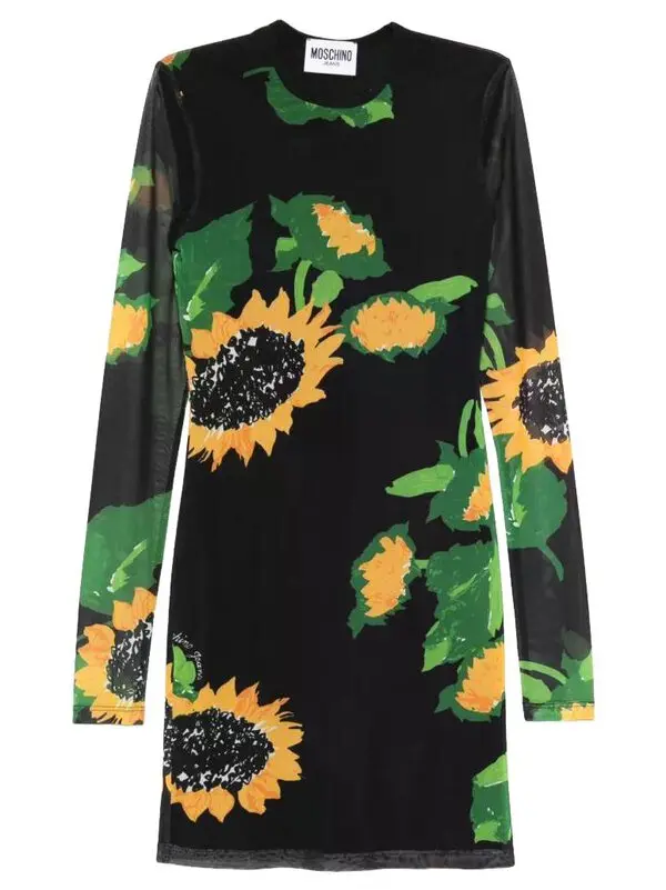 Moschino Floral Long-sleeve Dress - Black