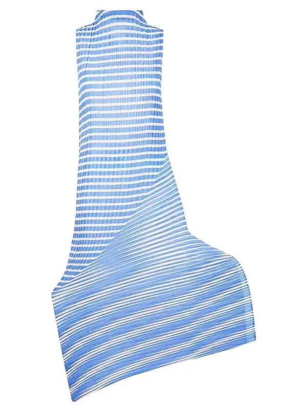 Issey Miyake Striped Pleated Dress - Blue