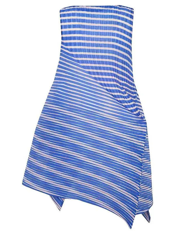 Issey Miyake Striped Plissé Dress - Blue
