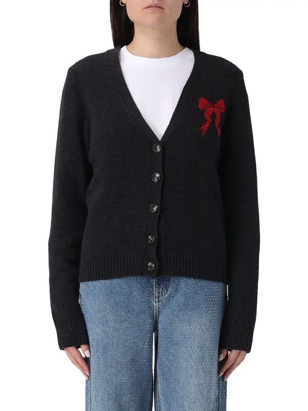 GANNI Cardigan With Bow Detail - Charcoal
