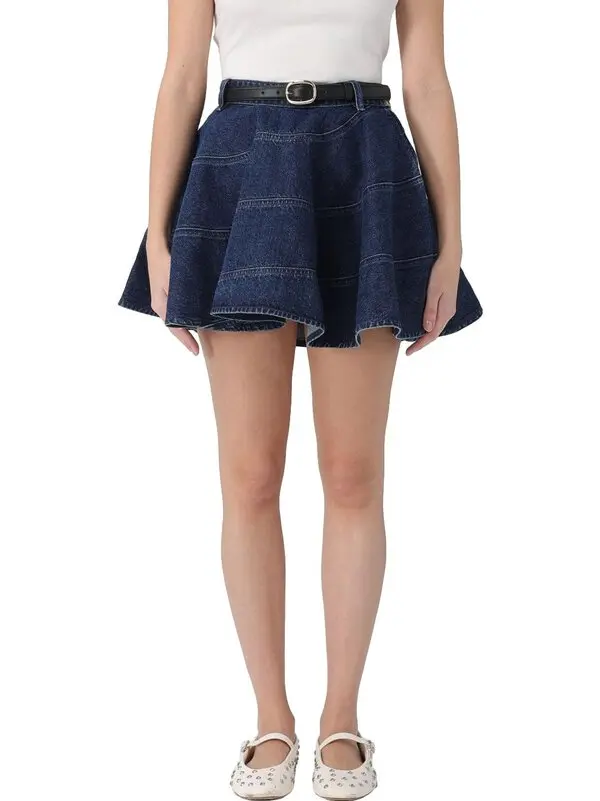 SELF-PORTRAIT Belted Denim Skirt - Blue