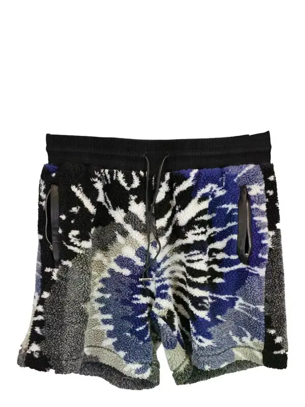 Amiri Tie-dyed Leather-trimmed Drawstring Shorts - Blue