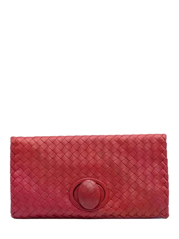 Bottega Veneta Nappa Intrecciato Turn Lock Clutch Bag - Red