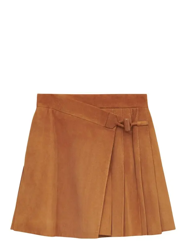 Loewe Suede Pleated Mini Skirt - Brown
