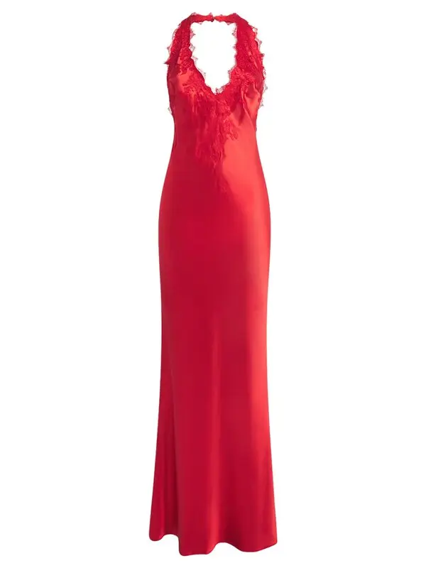 TORLOWEI Silk Lace-detail Maxi Slip Dress - Red