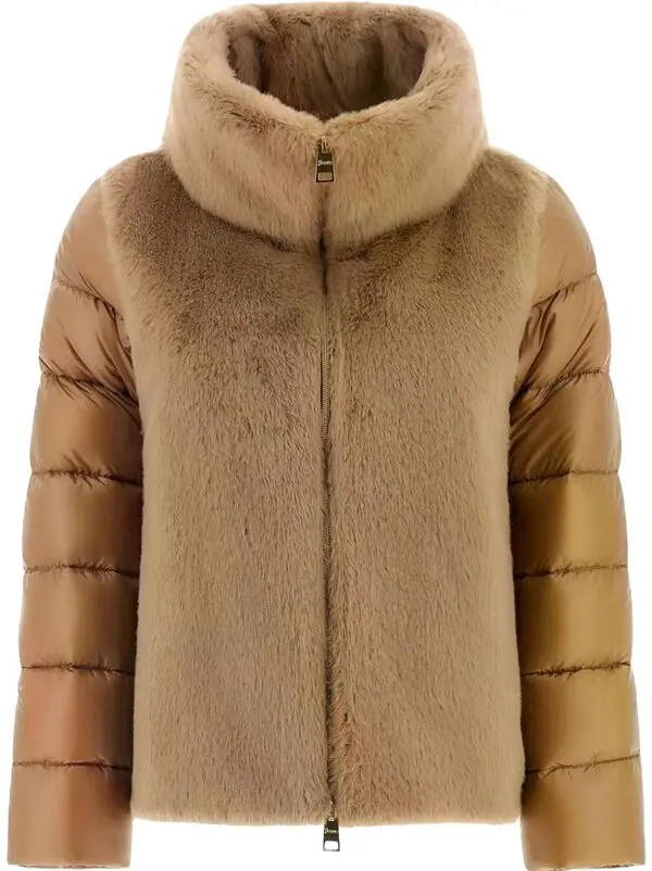 Herno Faux-fur Quilted Jacket - Brown