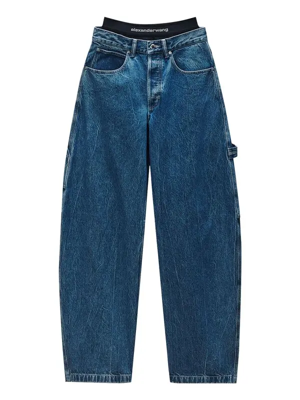 Alexander Wang Logo Elastic Prestyled Oversized Jeans - Blue